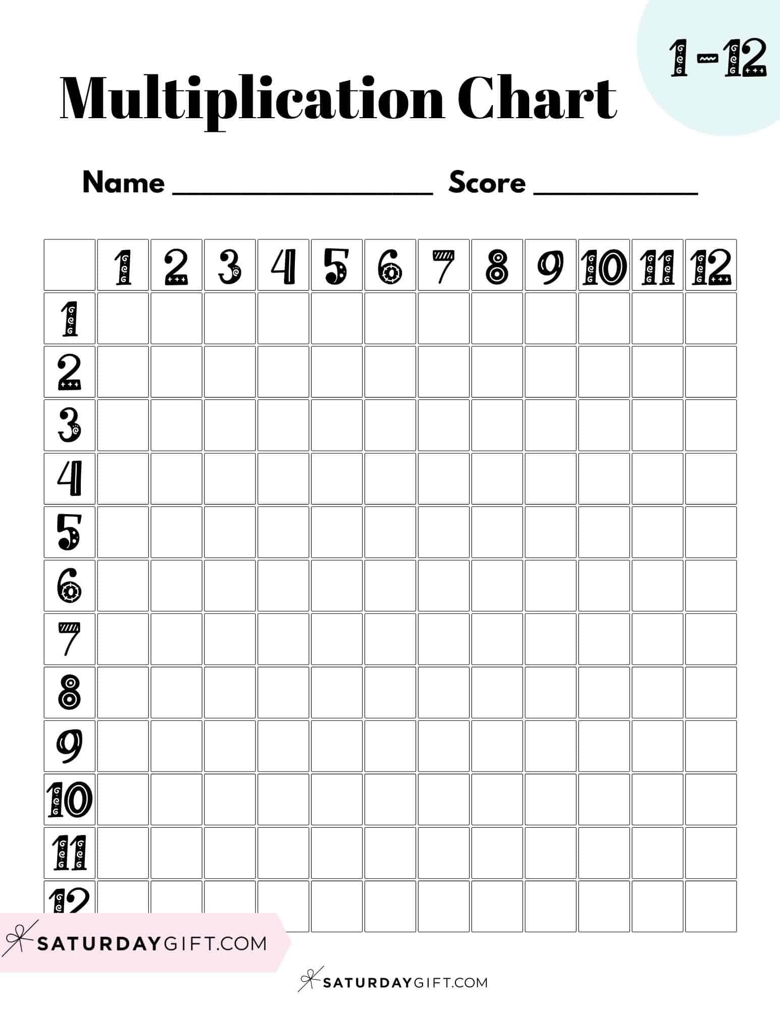 Multiplication Chart Printable & Times Tables (1-12) - Cute & Free Grids