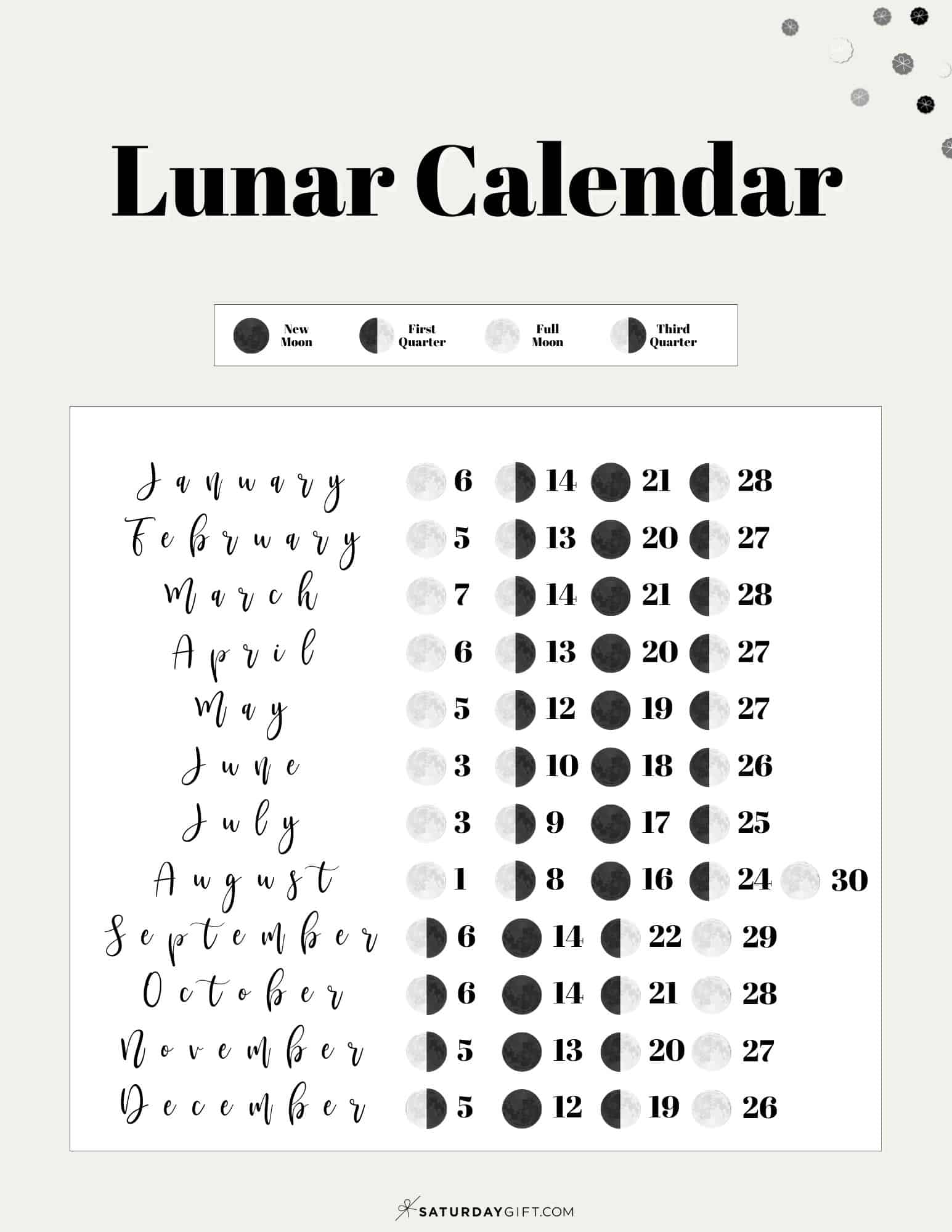 Moon Phase Calendar - Cute & Free Printable 2023 Lunar Calendar