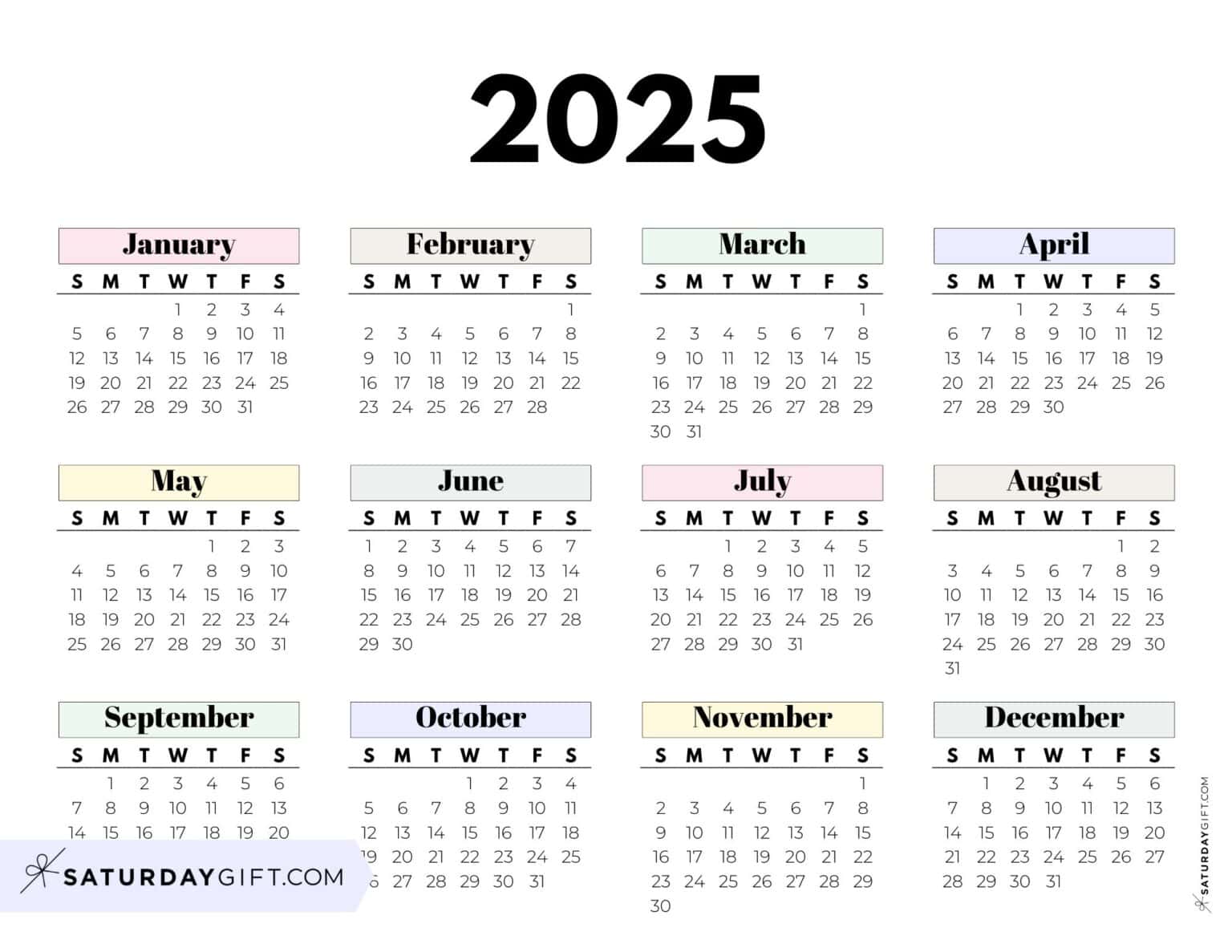 2025 year at a glance Calendars - 37 Cute and Free PDFs
