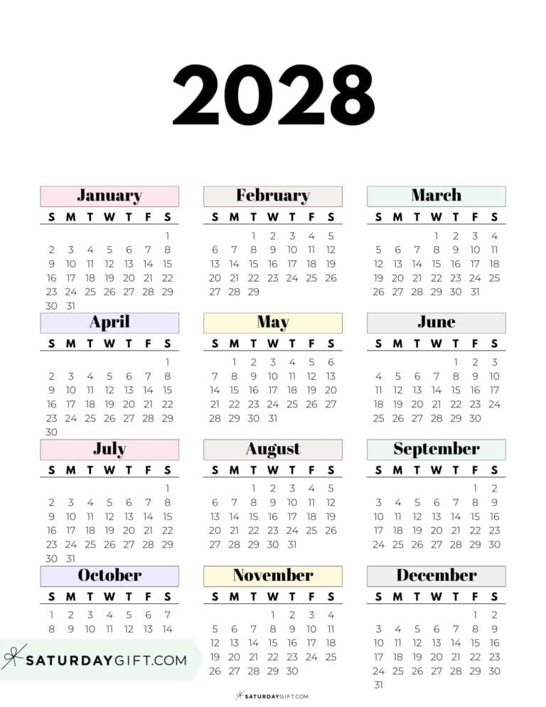 2028 Yearly Calendars - 35 Aesthetic Free Printables