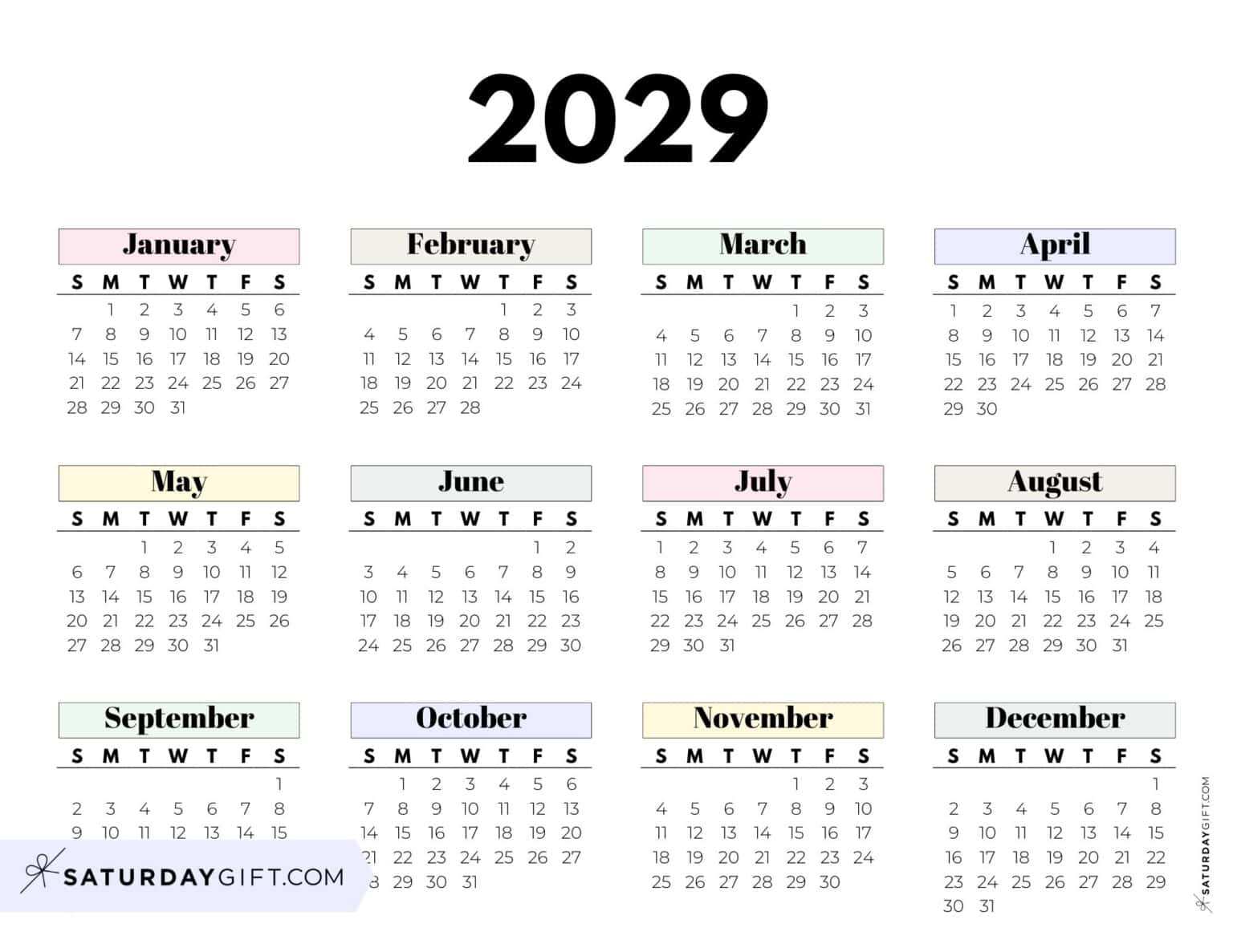 2029 Yearly Calendars - 35 Aesthetic Free Printables