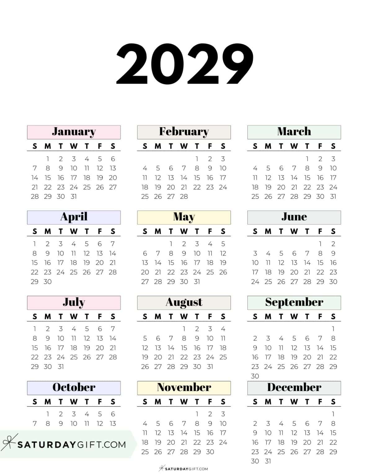 2029 Yearly Calendars - 35 Aesthetic Free Printables