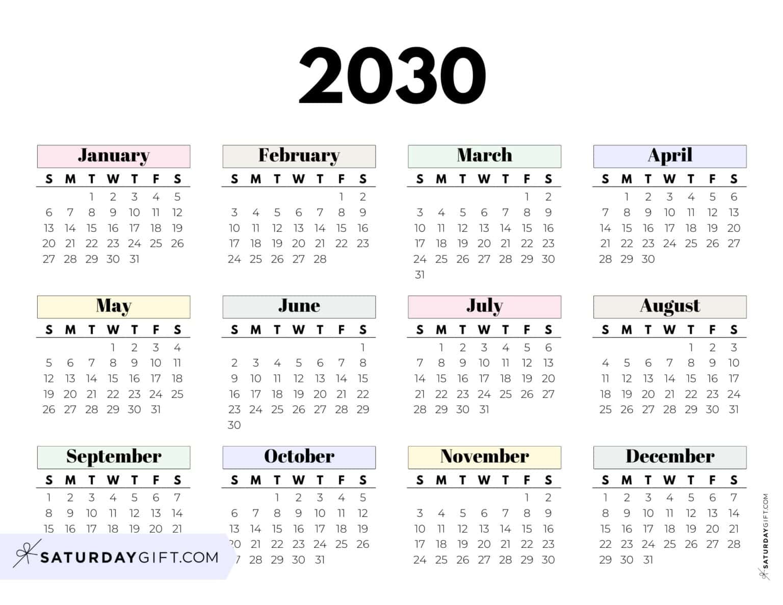 2030 Yearly Calendars - 35 Aesthetic Free Printables