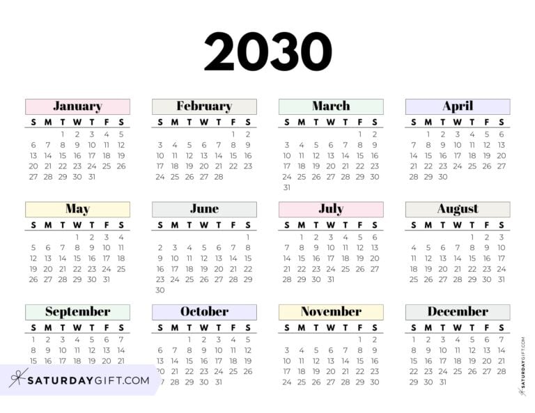 2030 Yearly Calendars - 35 Aesthetic Free Printables