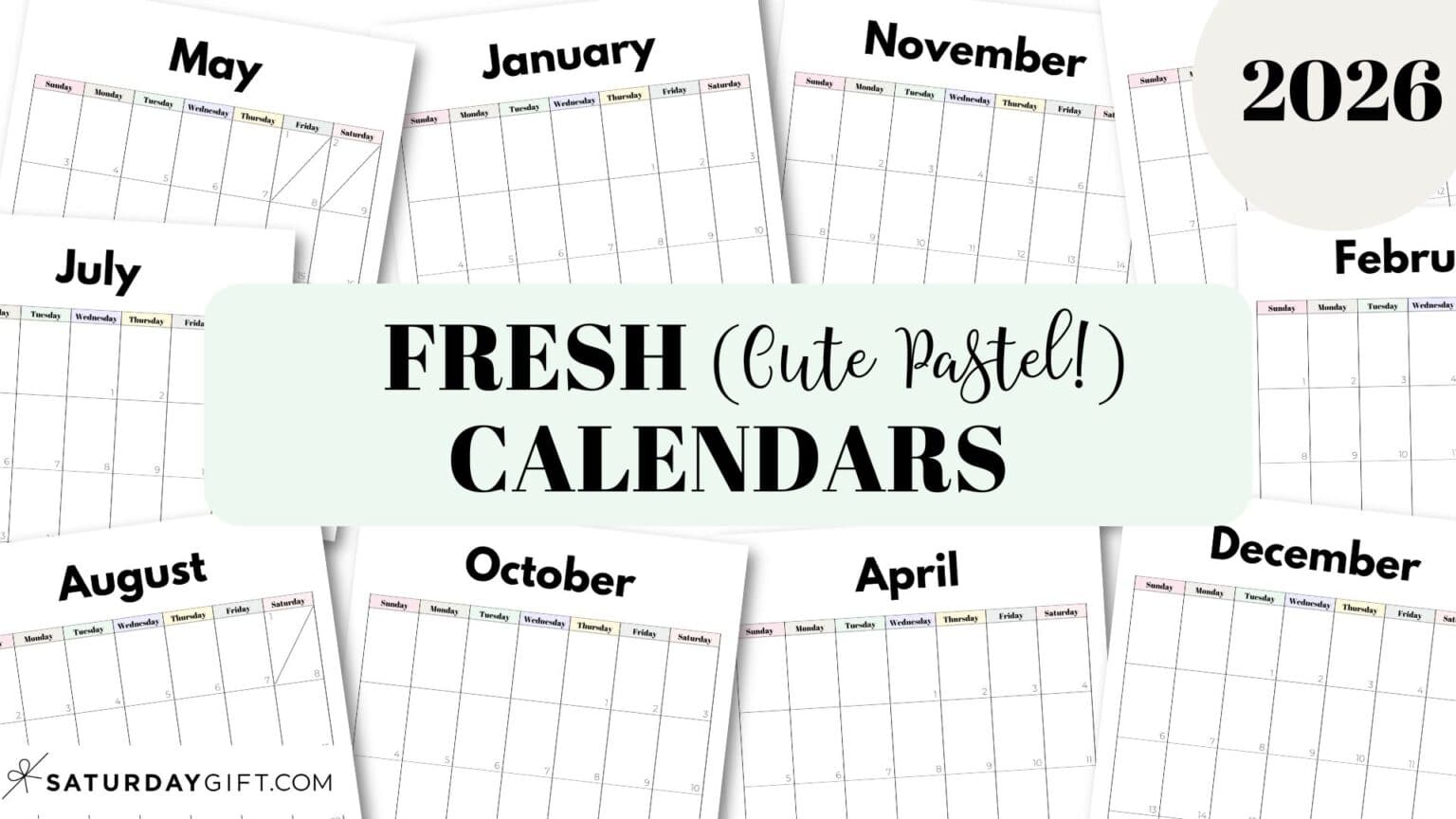 Fresh Pastel Monthly Calendar 2026 - Cute Free Printables