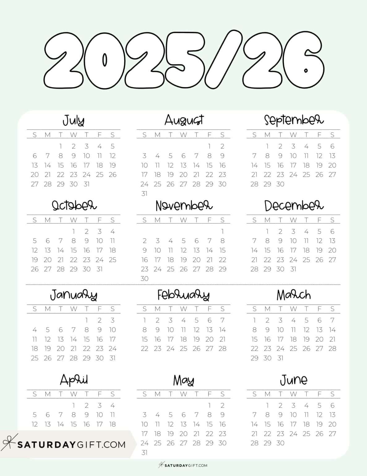 Free Printable 25 26 School Calendar Template