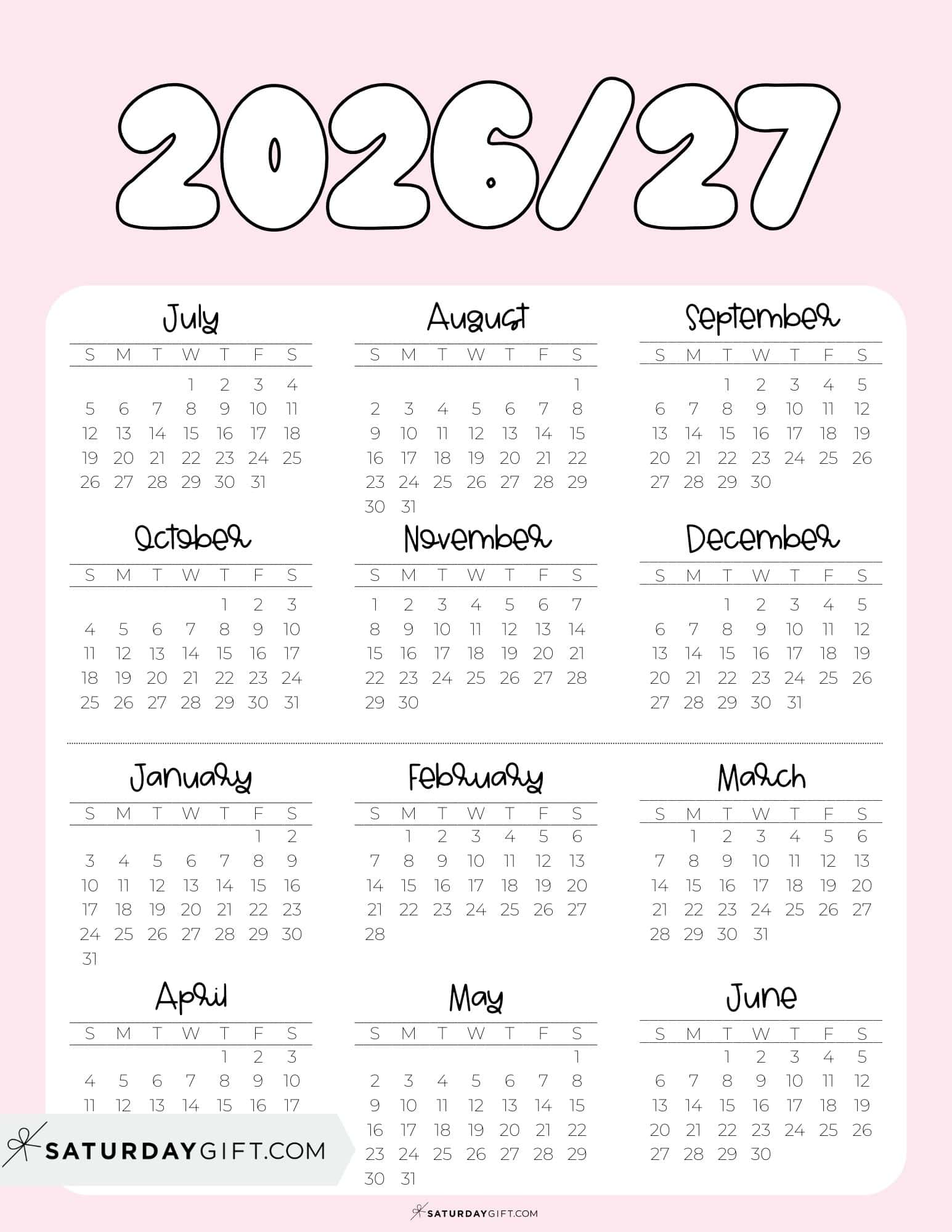 26/27 School Year Calendar printables - 17 Academic Calendars 2026-2027