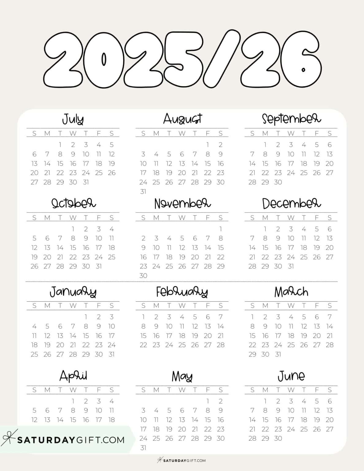 25/26 School Year Calendar printables - 17 Academic Calendars 2025-2026