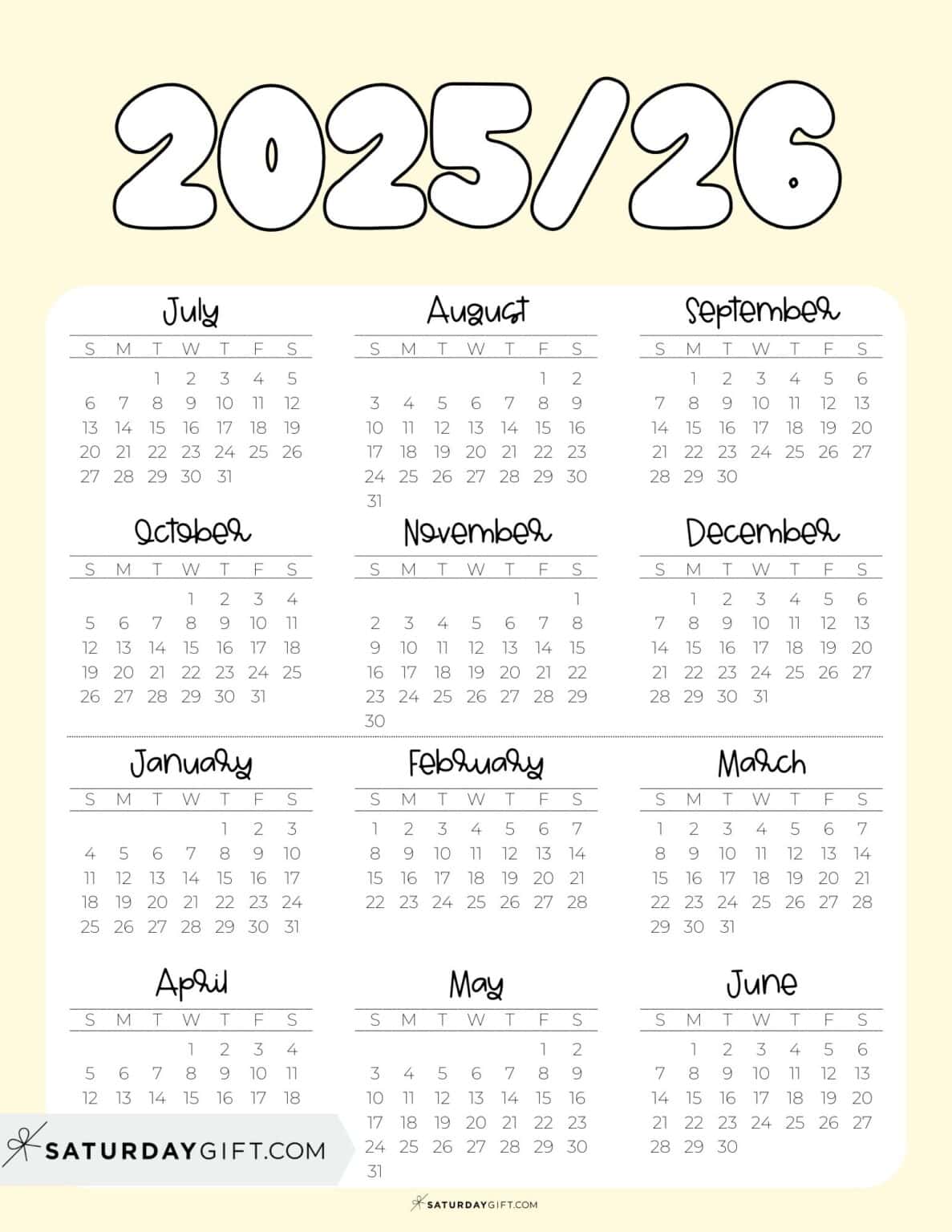 School Year Calendar printables - 17 Academic Calendars 2025-2026