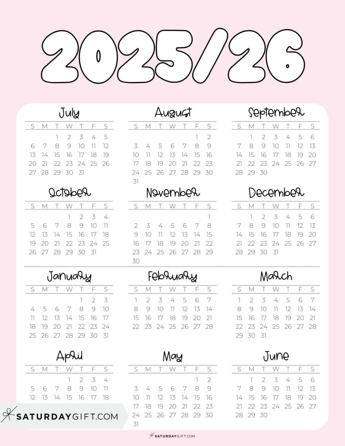 School Year Calendar printables - 17 Academic Calendars 2025-2026