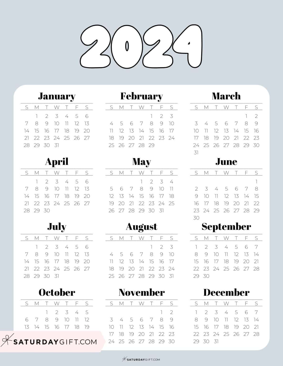 2024 Calendar Printable - 18 Cute & Free 2024 Yearly Calendar Templates