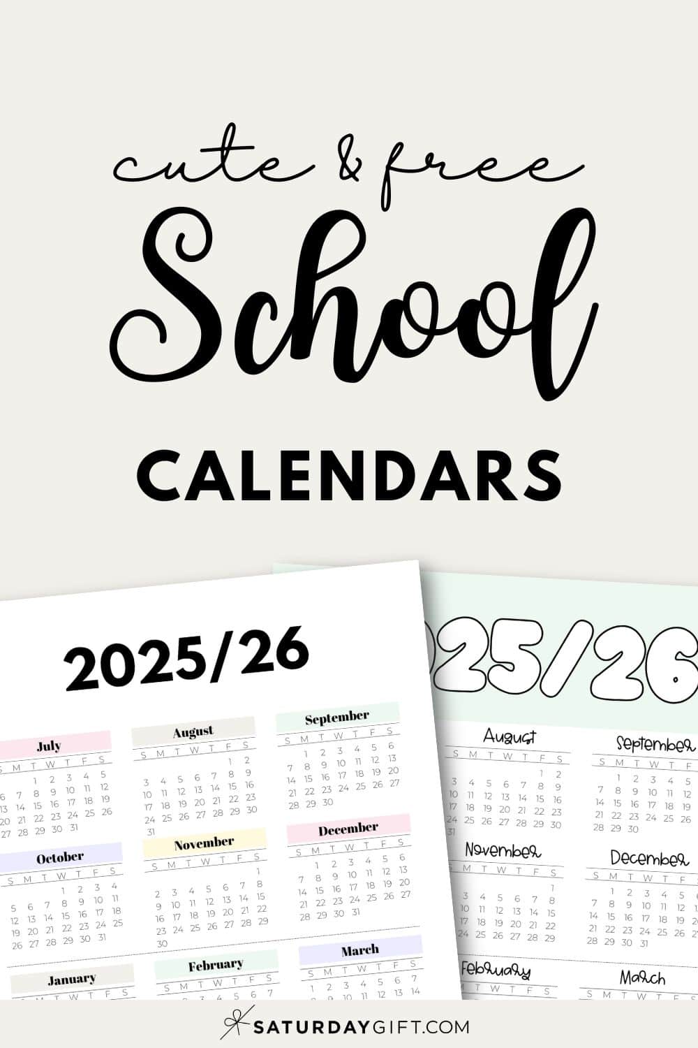 School Year Calendar printables - 17 Academic Calendars 2025-2026