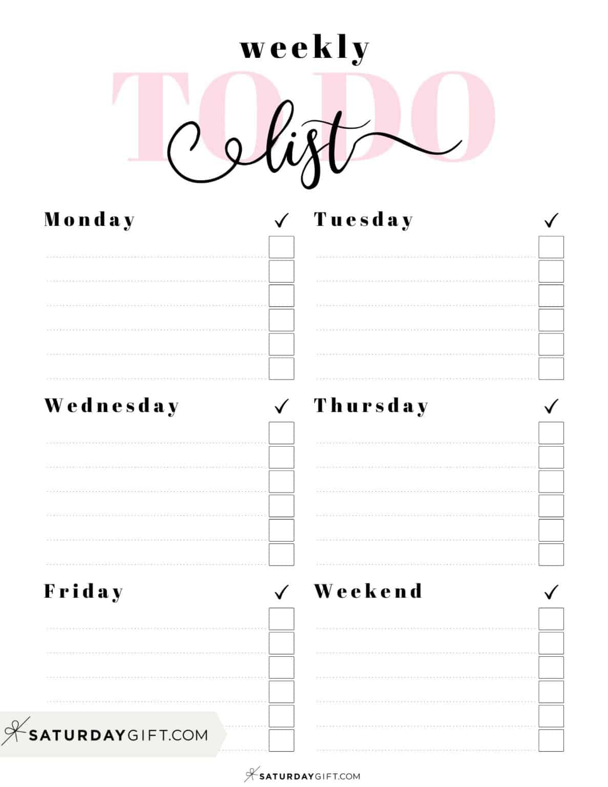 To-Do List Template - 29 Cute & Free Printable To-Do Lists | SaturdayGift