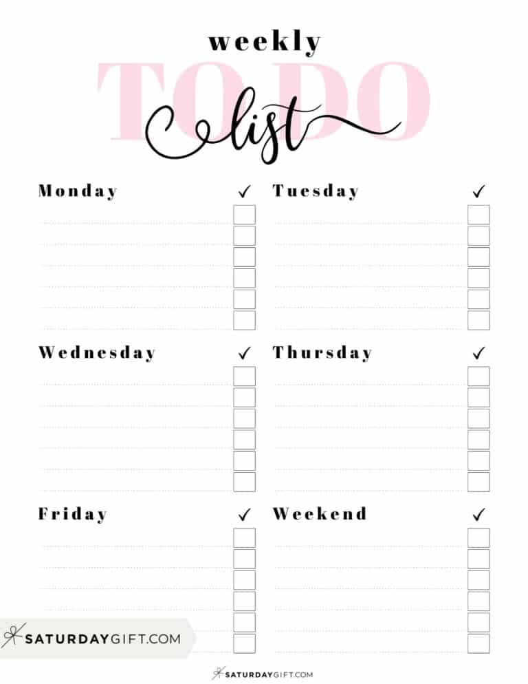 To-Do List Template - 29 Cute & Free Printable To-Do Lists | SaturdayGift