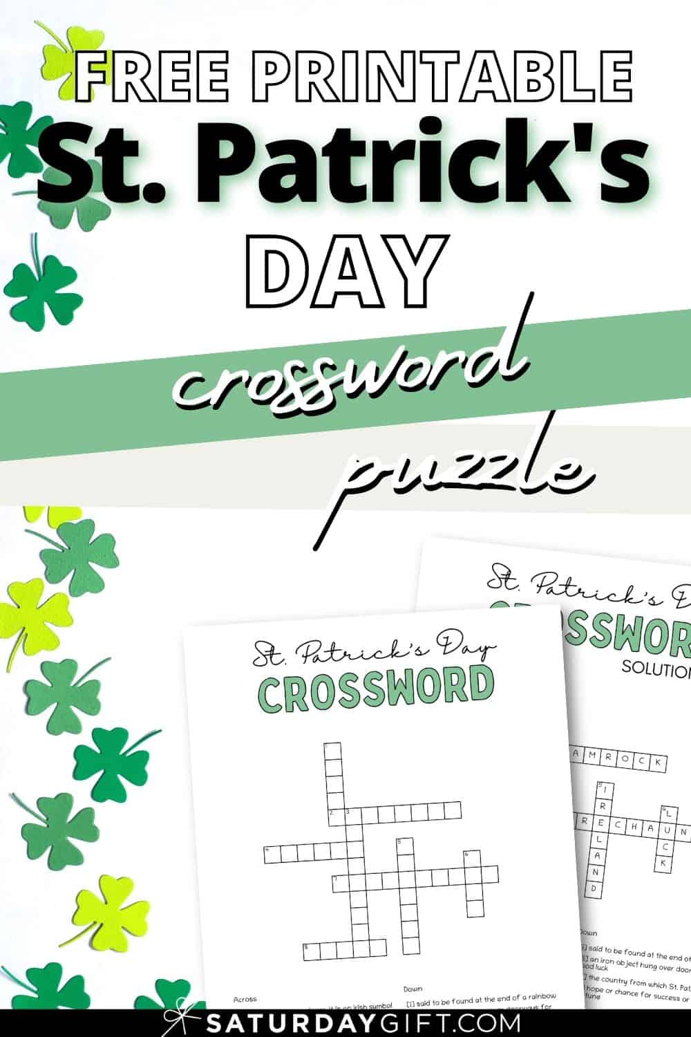 St. Patrick's Day Crossword Puzzle - Cute & Free Printable | SaturdayGift