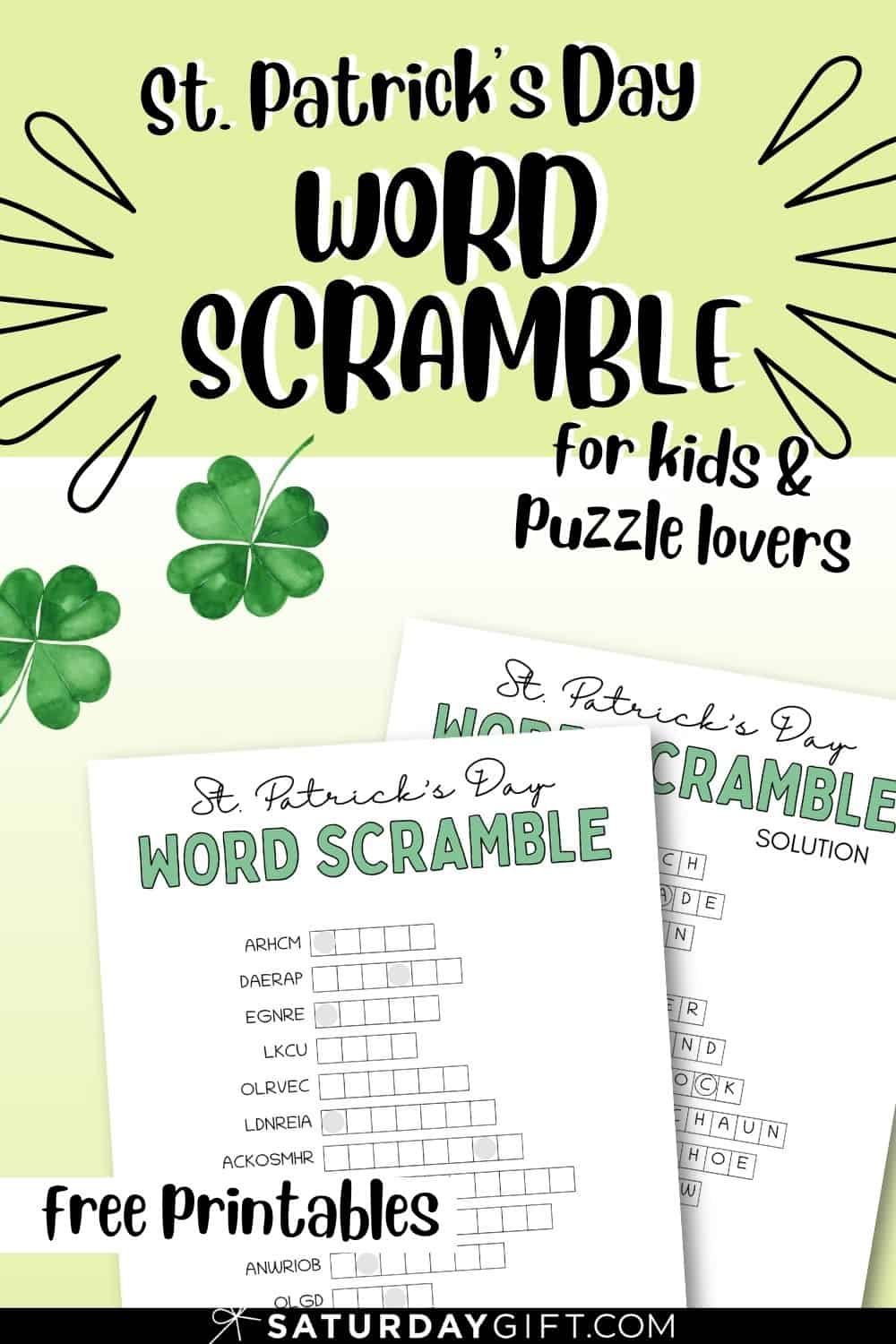St. Patrick's Day Word Scramble - Cute & Free Printable | SaturdayGift