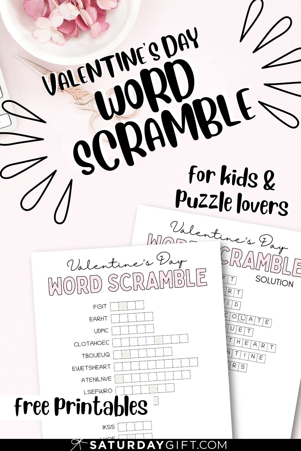 Valentine's Day Word Scramble - Cute & Free Printable | SaturdayGift