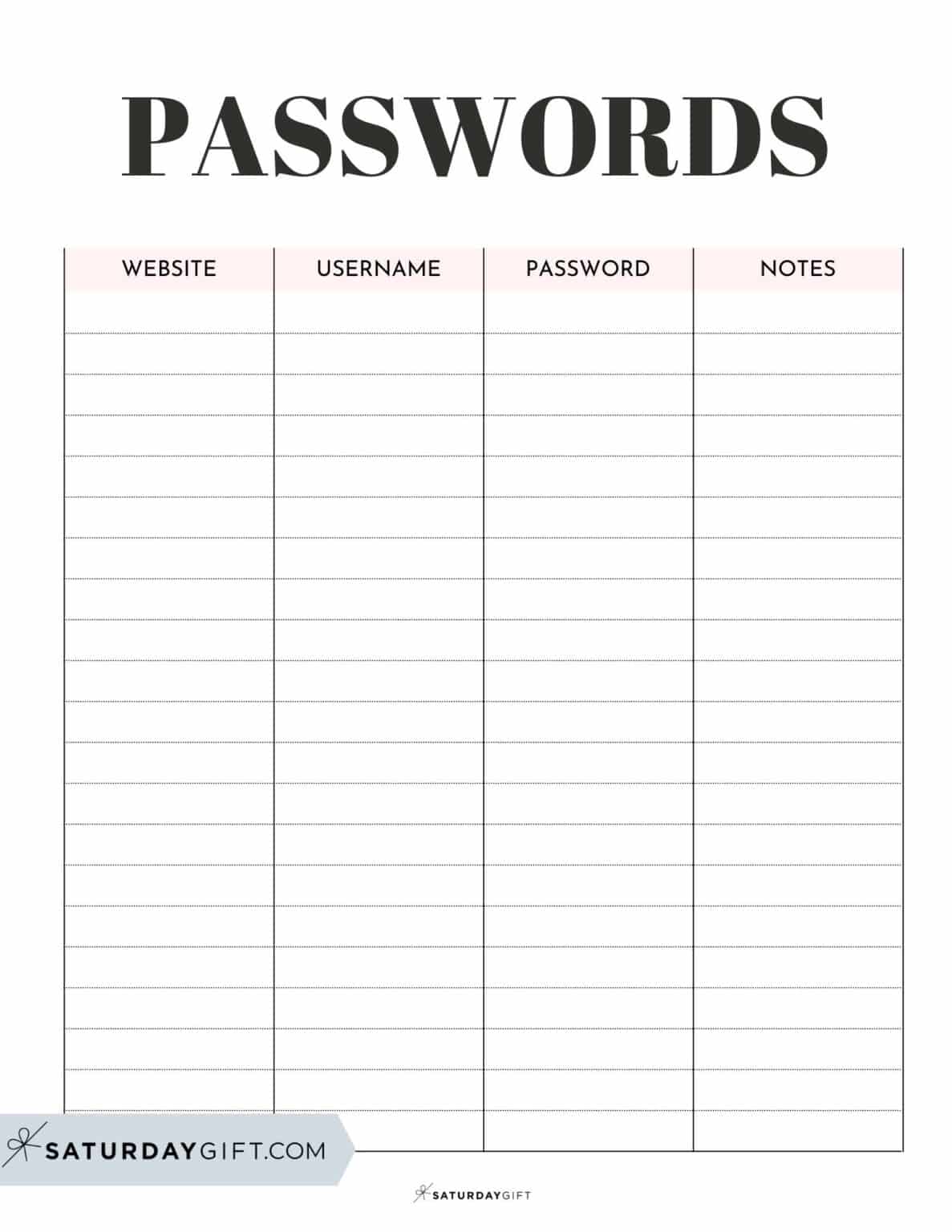 Password Tracker Printable - 15 Cute & Free Password Keepers