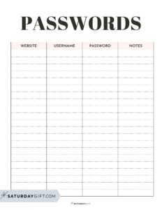 Password Tracker Printable - 15 Cute & Free Password Keepers