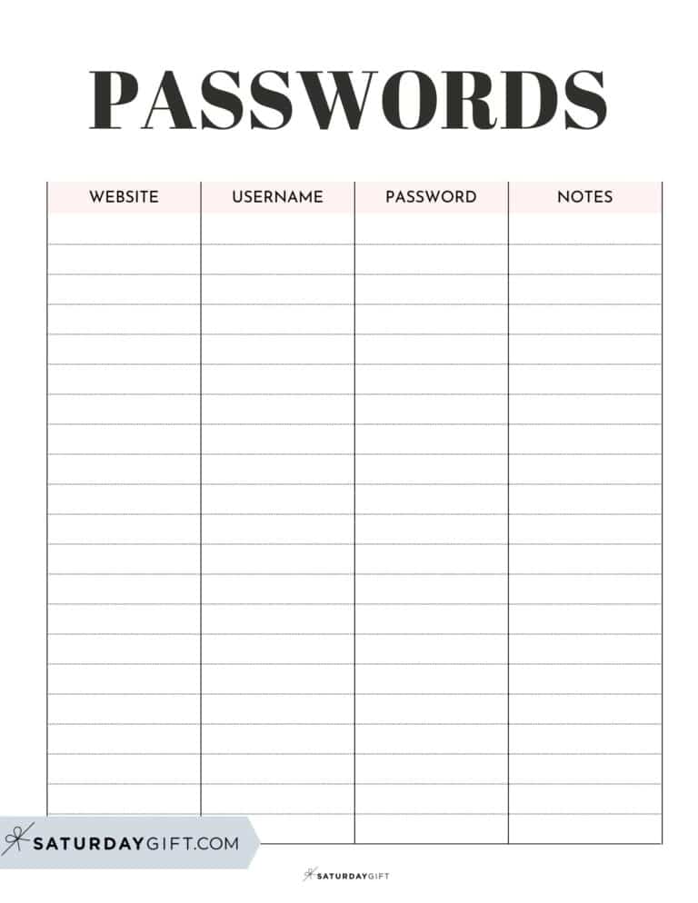 Password Tracker Printable - 15 Cute & Free Password Keepers