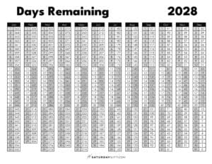 Day numbers for 2028 - What day is it?
