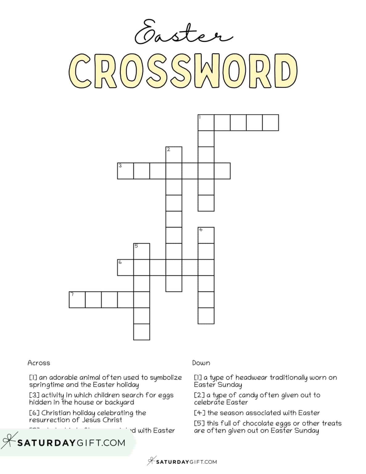Easter Crossword Puzzle - Cute & Free Printable | SaturdayGift