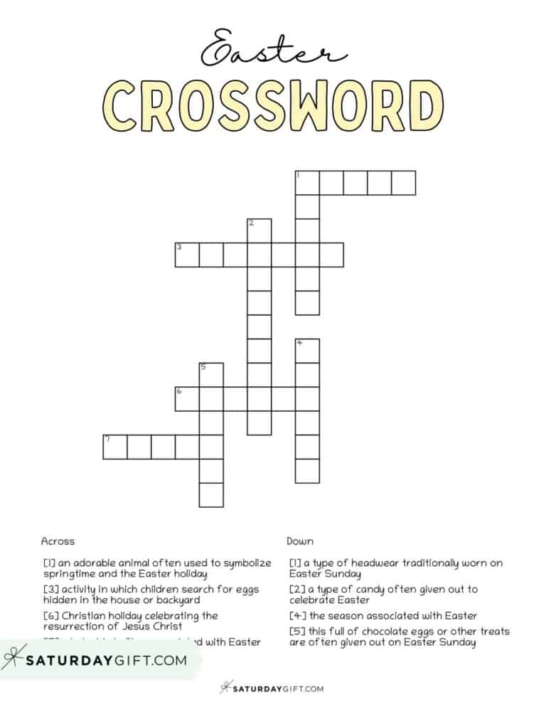 Easter Crossword Puzzle - Cute & Free Printable | SaturdayGift