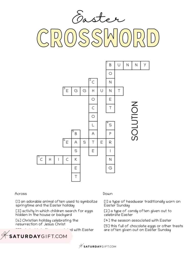 Easter Crossword Puzzle - Cute & Free Printable | SaturdayGift