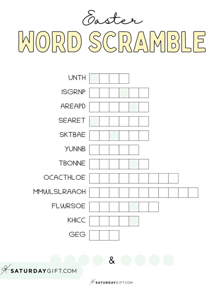 Easter Word Scramble - Cute & Free Printable | SaturdayGift