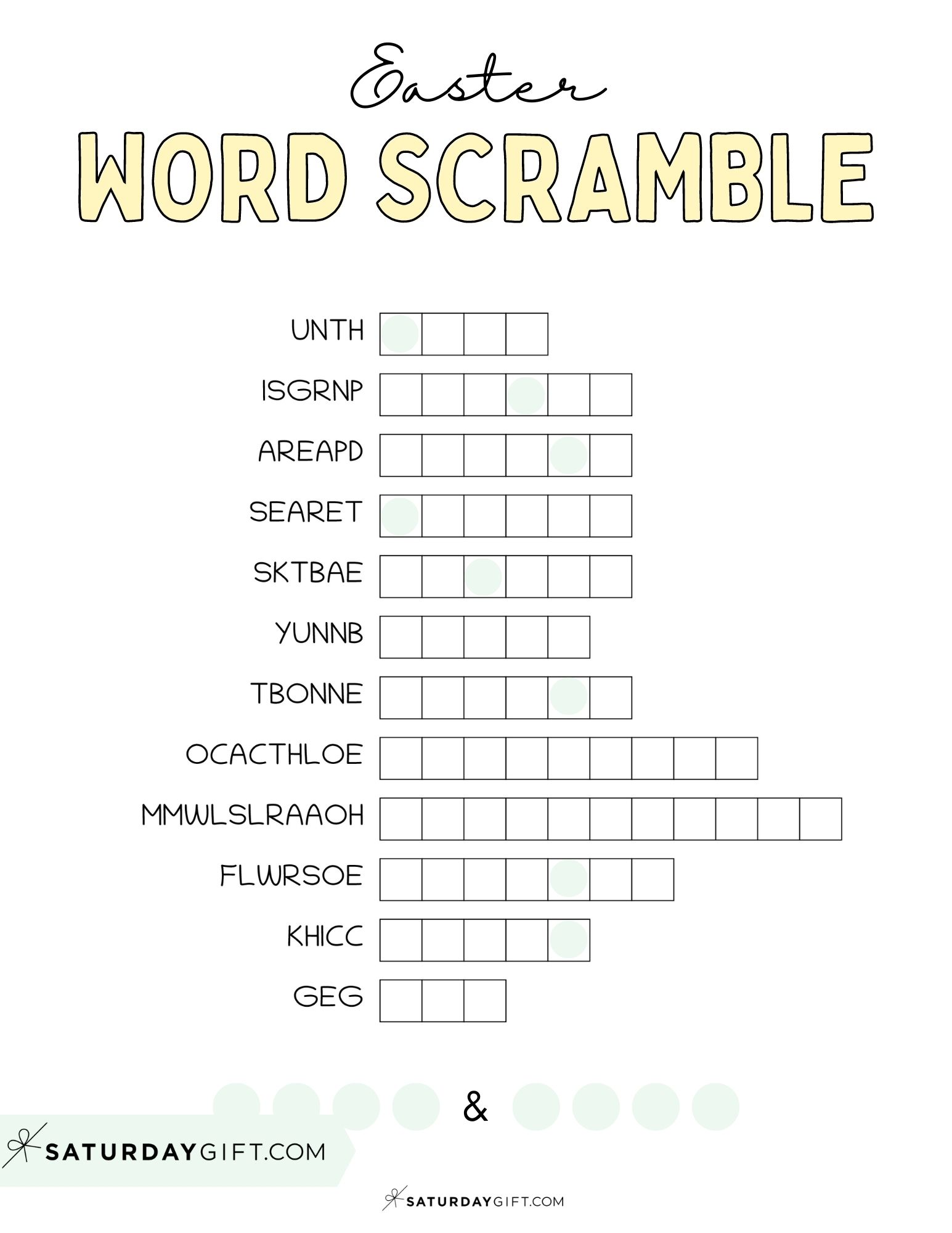 Easter Word Scramble - Cute & Free Printable | SaturdayGift
