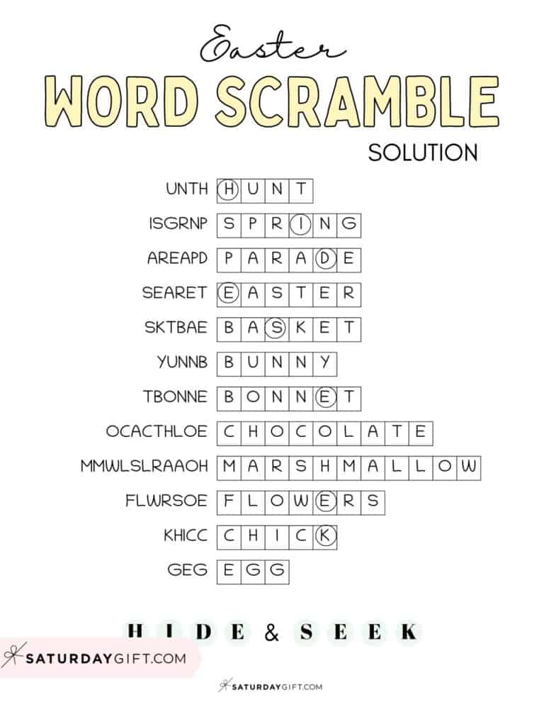 Easter Word Scramble - Cute & Free Printable | SaturdayGift