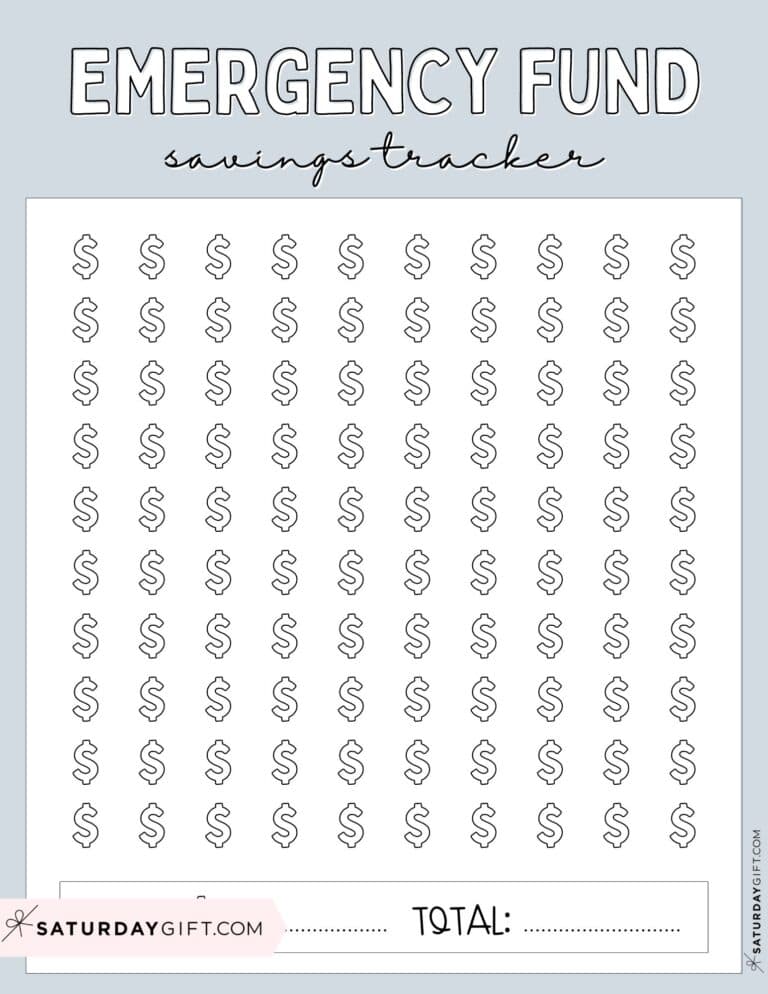 25 Cute & Free Emergency Fund Tracker Printable Templates | SaturdayGift