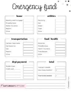 25 Cute & Free Emergency Fund Tracker Printable Templates | SaturdayGift