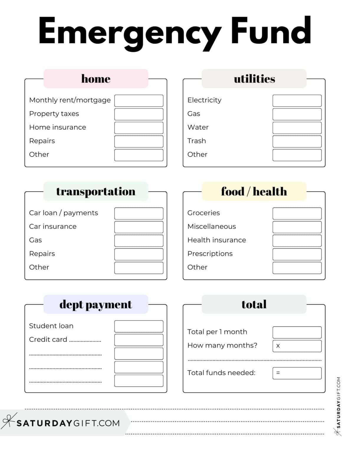 25 Cute & Free Emergency Fund Tracker Printable Templates | SaturdayGift