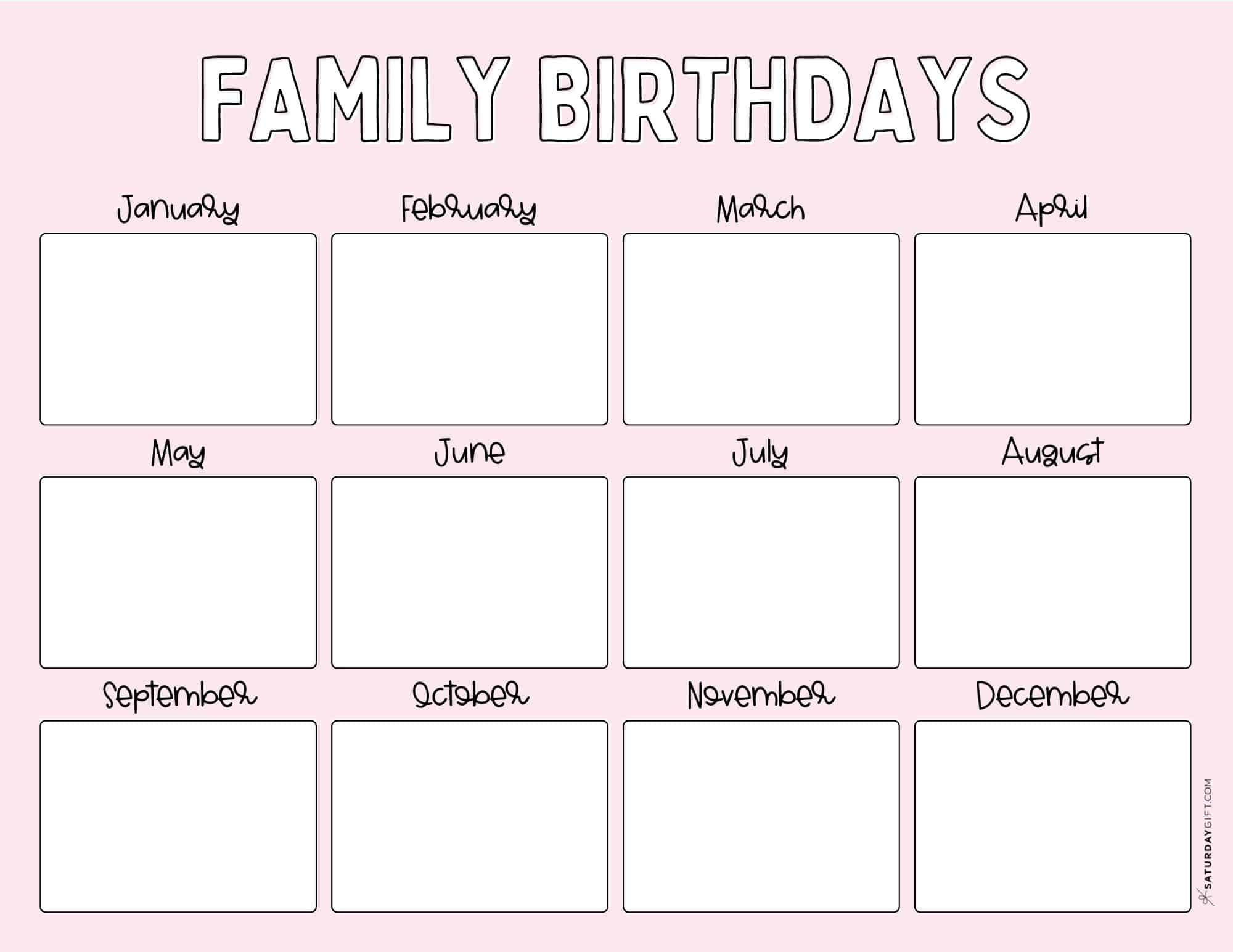 20 Cute & Free Printable Birthday Calendar Templates | SaturdayGift