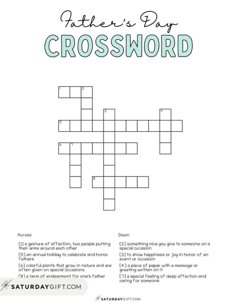 Father's Day Crossword Puzzle - Cute & Free Printable | SaturdayGift