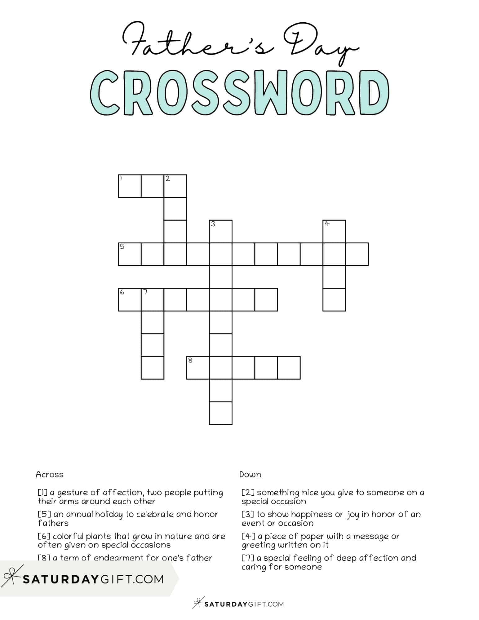 Father s Day Crossword Puzzle Cute Free Printable SaturdayGift