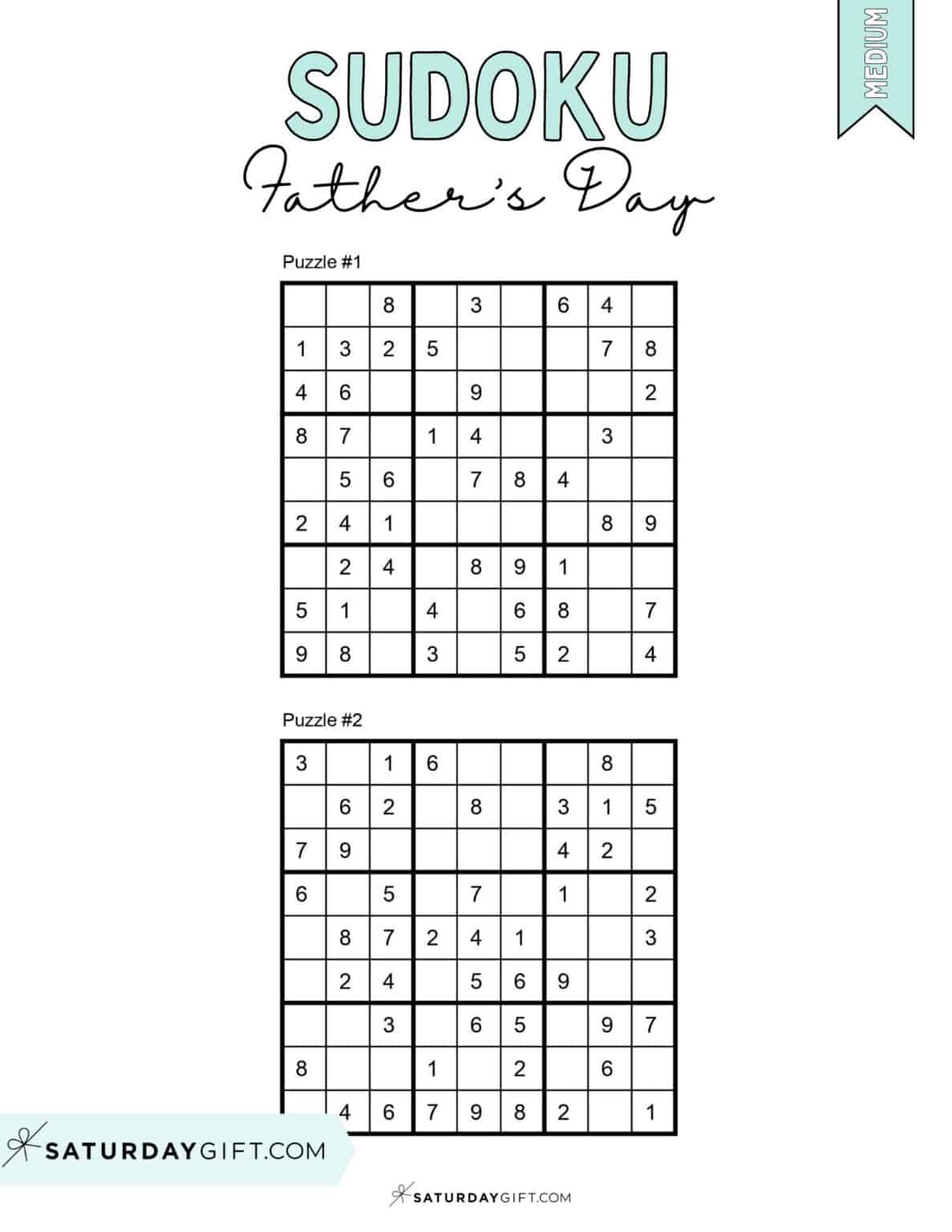 Father's Day Sudoku Puzzles - Cute & Free Printables | SaturdayGift