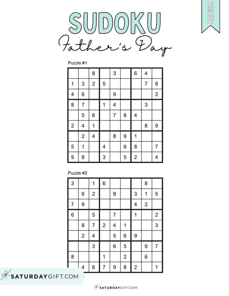 Father's Day Sudoku Puzzles - Cute & Free Printables | SaturdayGift