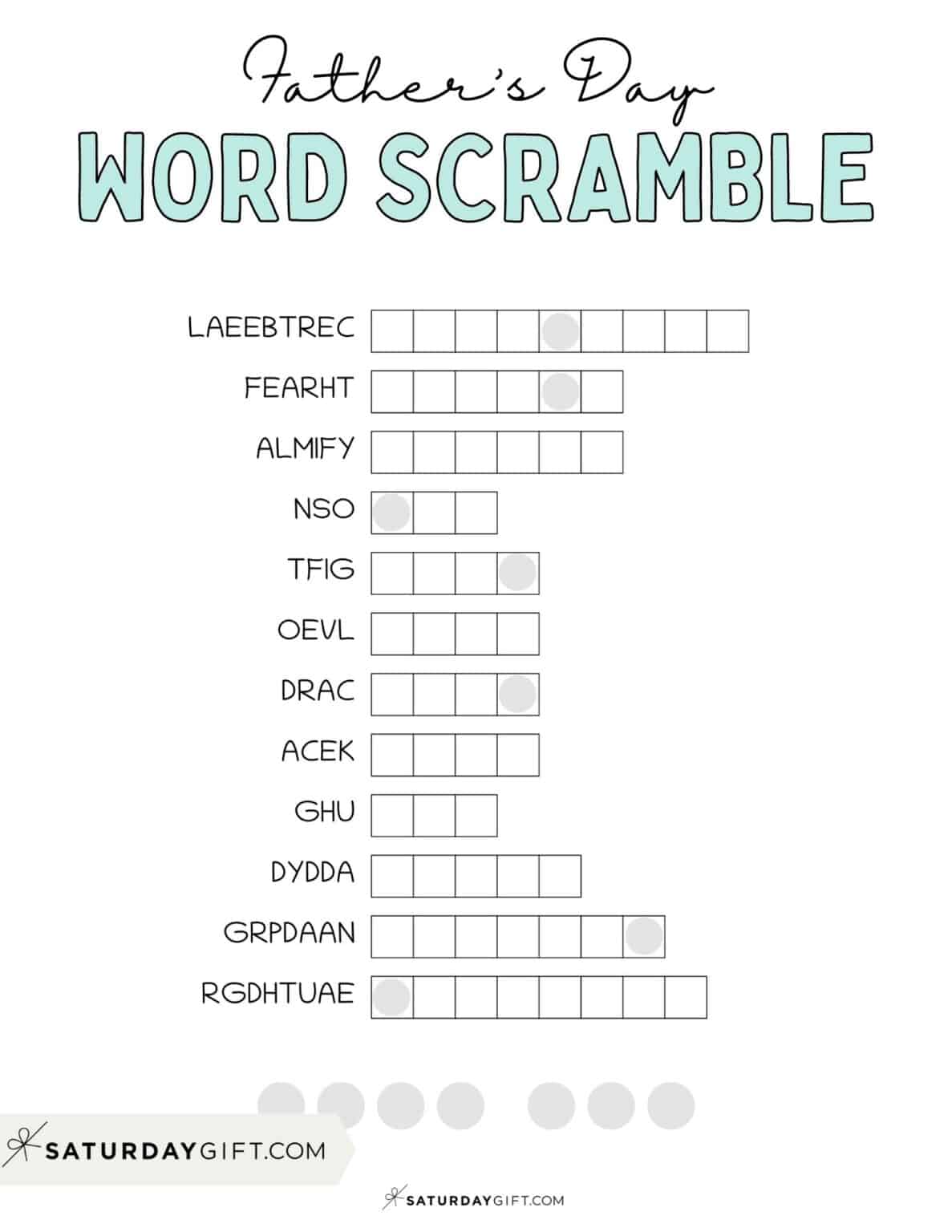 Father's Day Word Scramble - Cute & Free Printable | SaturdayGift