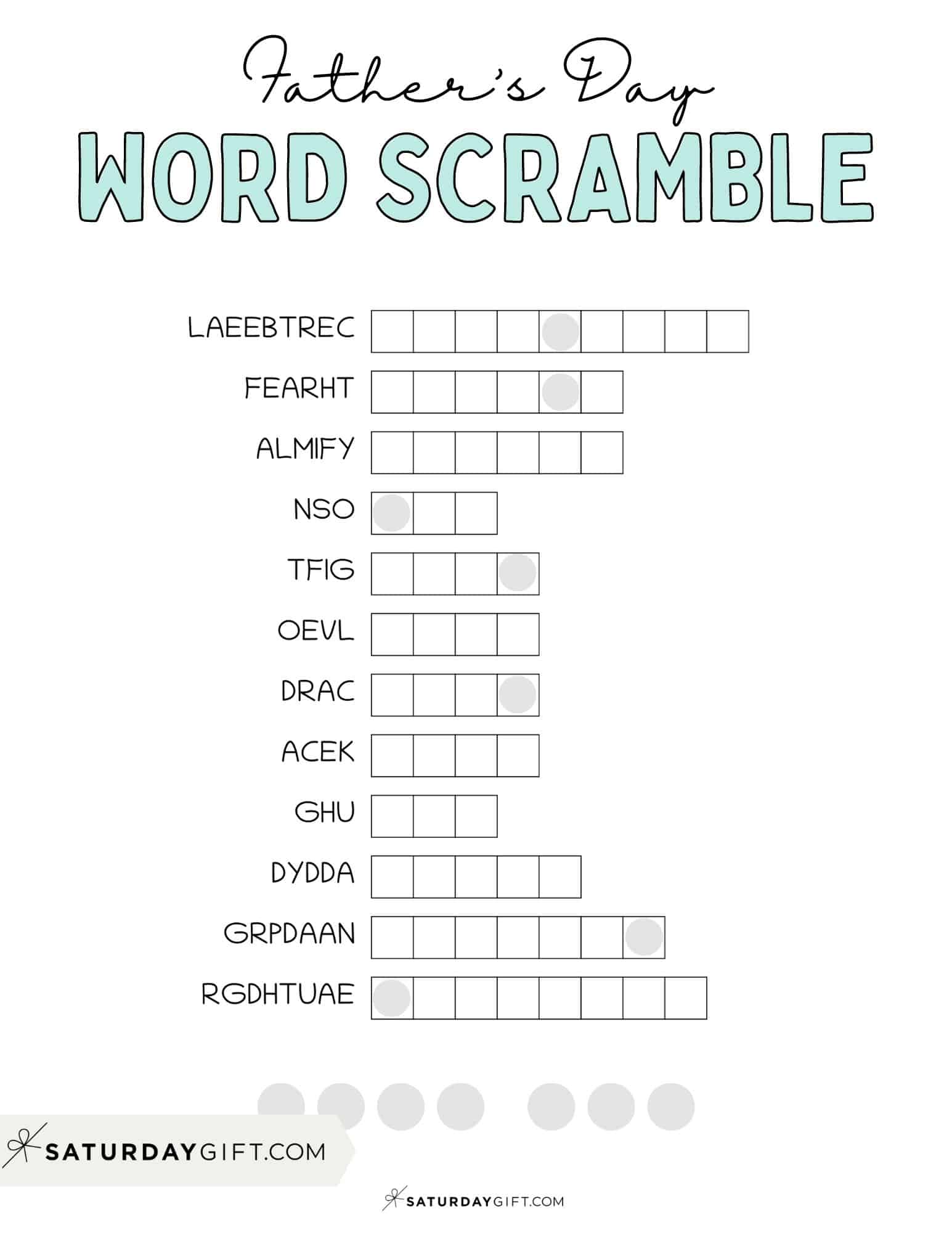 Father's Day Word Scramble - Cute & Free Printable | SaturdayGift