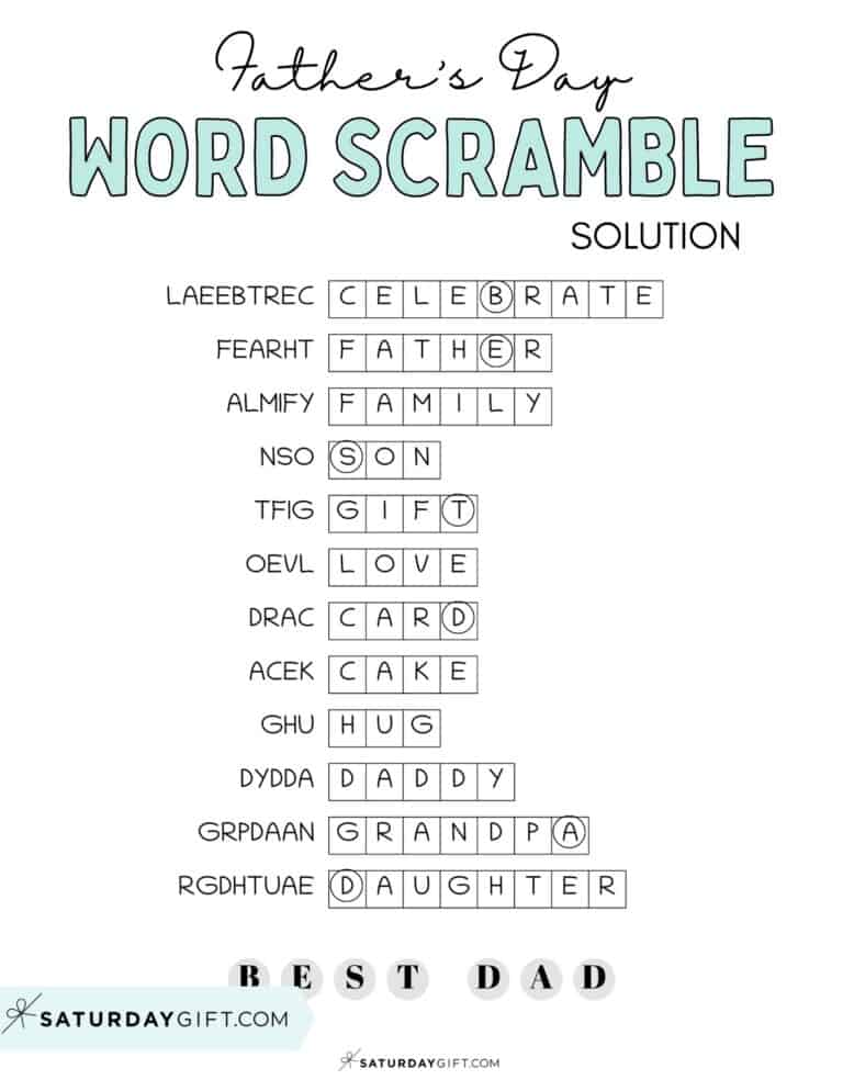 Father's Day Word Scramble - Cute & Free Printable | SaturdayGift