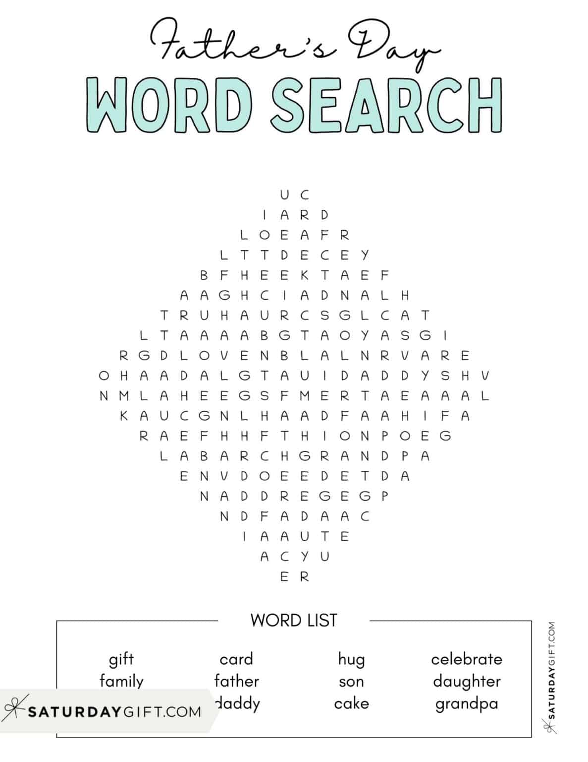 Father's Day Word Search - Cute & Free Printables | SaturdayGift