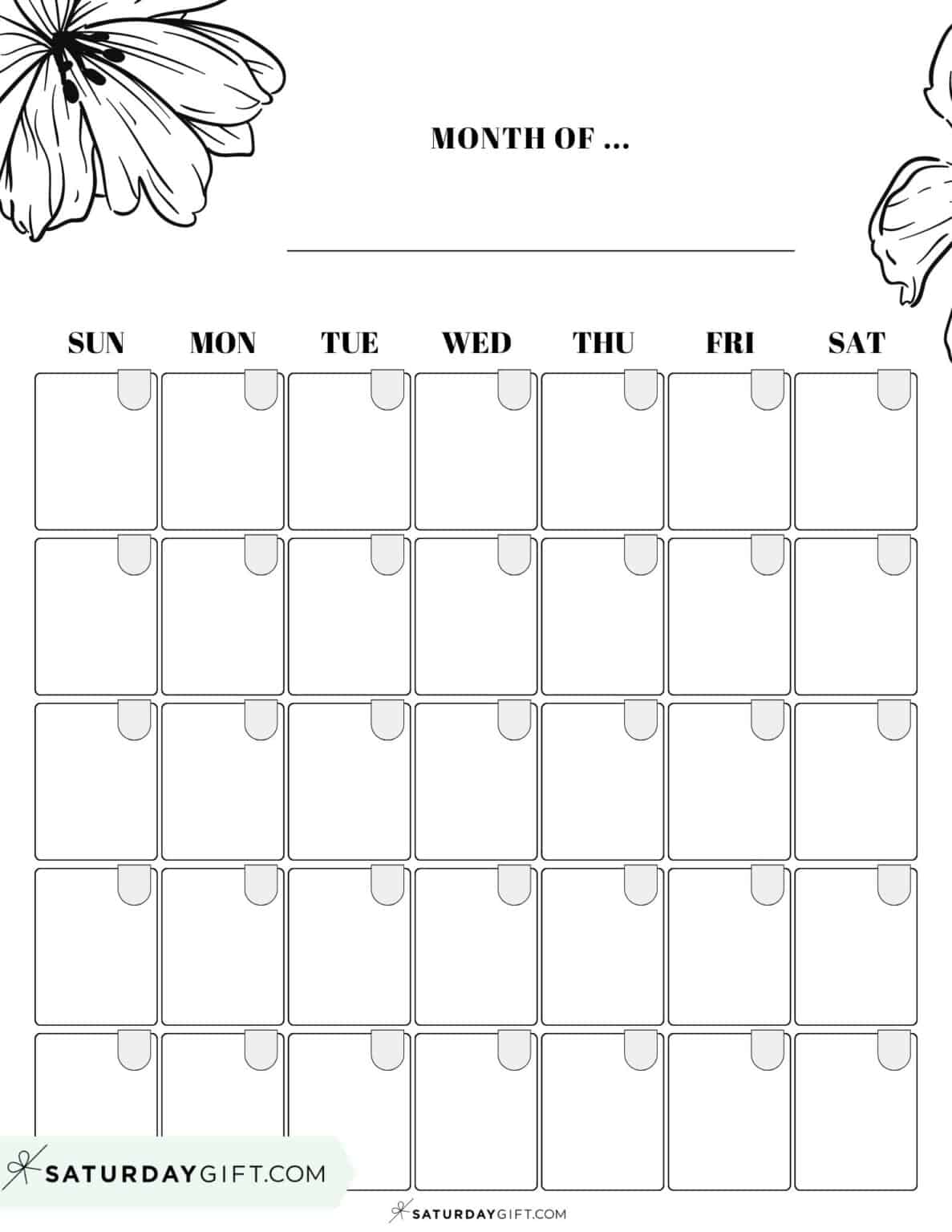 Blank Calendar templates - 29 Cute & Free Printables | SaturdayGift