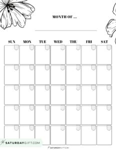 Blank Calendar templates - 29 Cute & Free Printables | SaturdayGift
