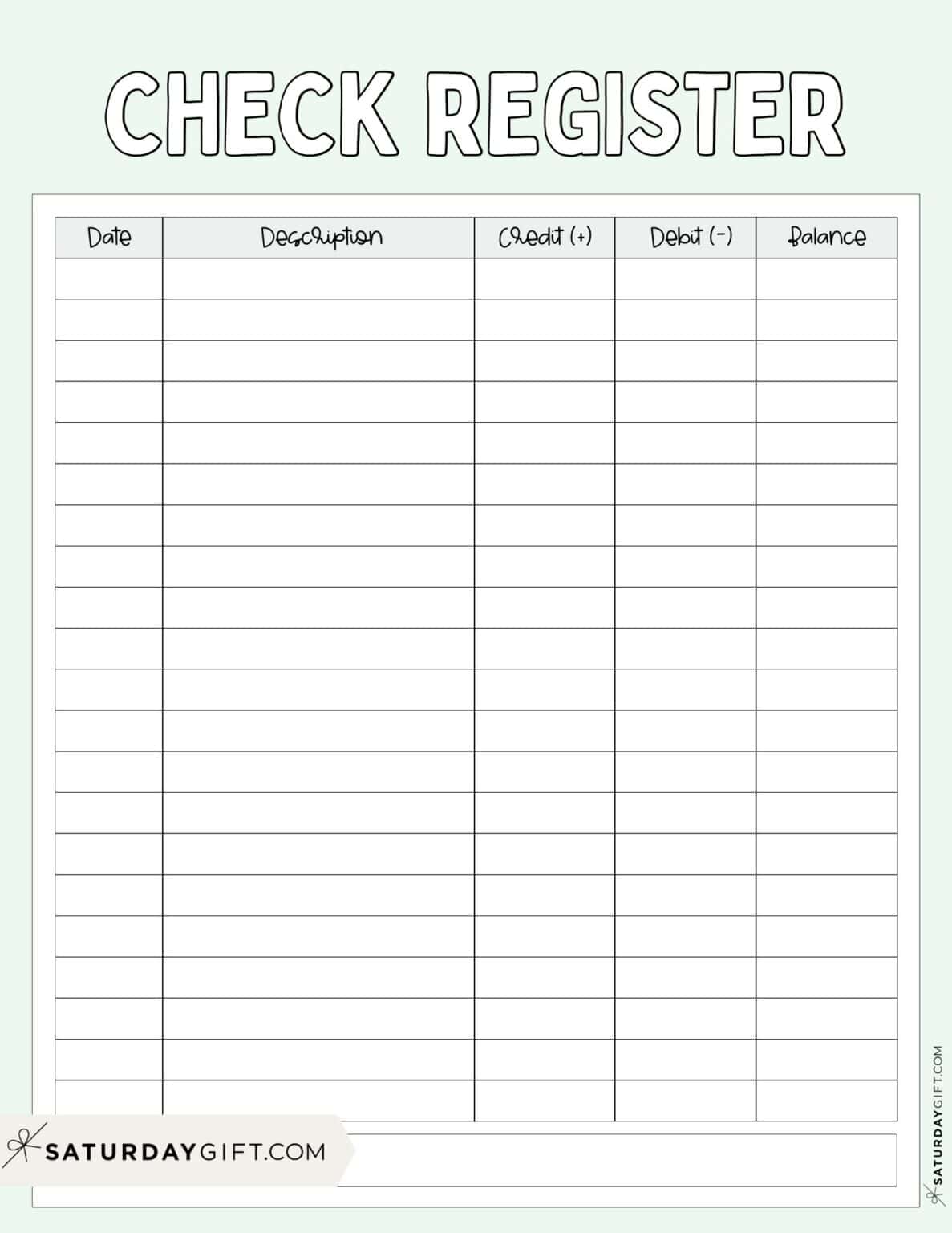 Printable Check Register - Free Checkbook Register Templates