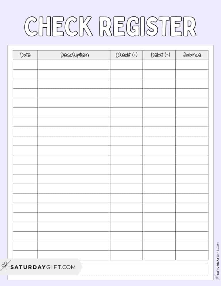 Printable Check Register - Free Checkbook Register Templates