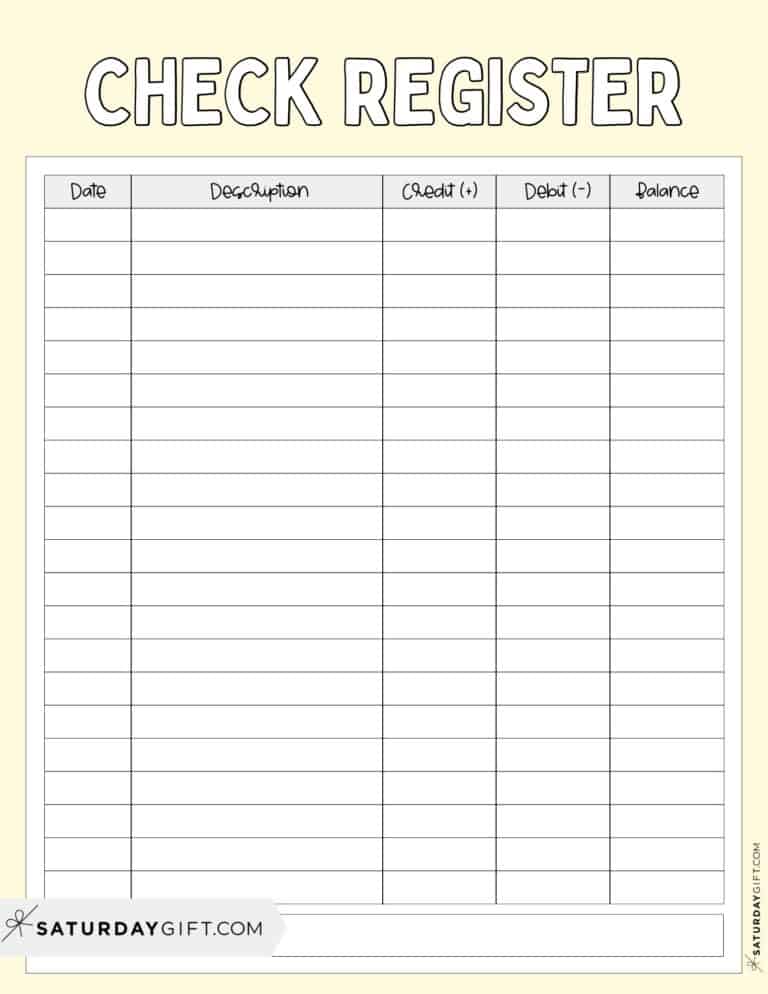 Printable Check Register - Free Checkbook Register Templates