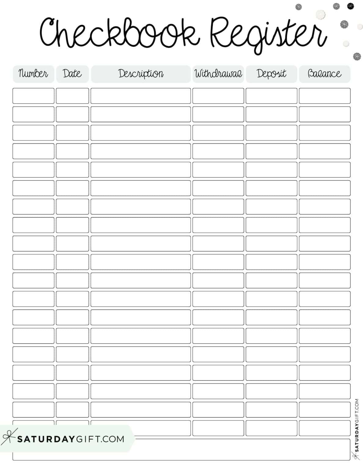 Printable Check Register - Free Checkbook Register Templates