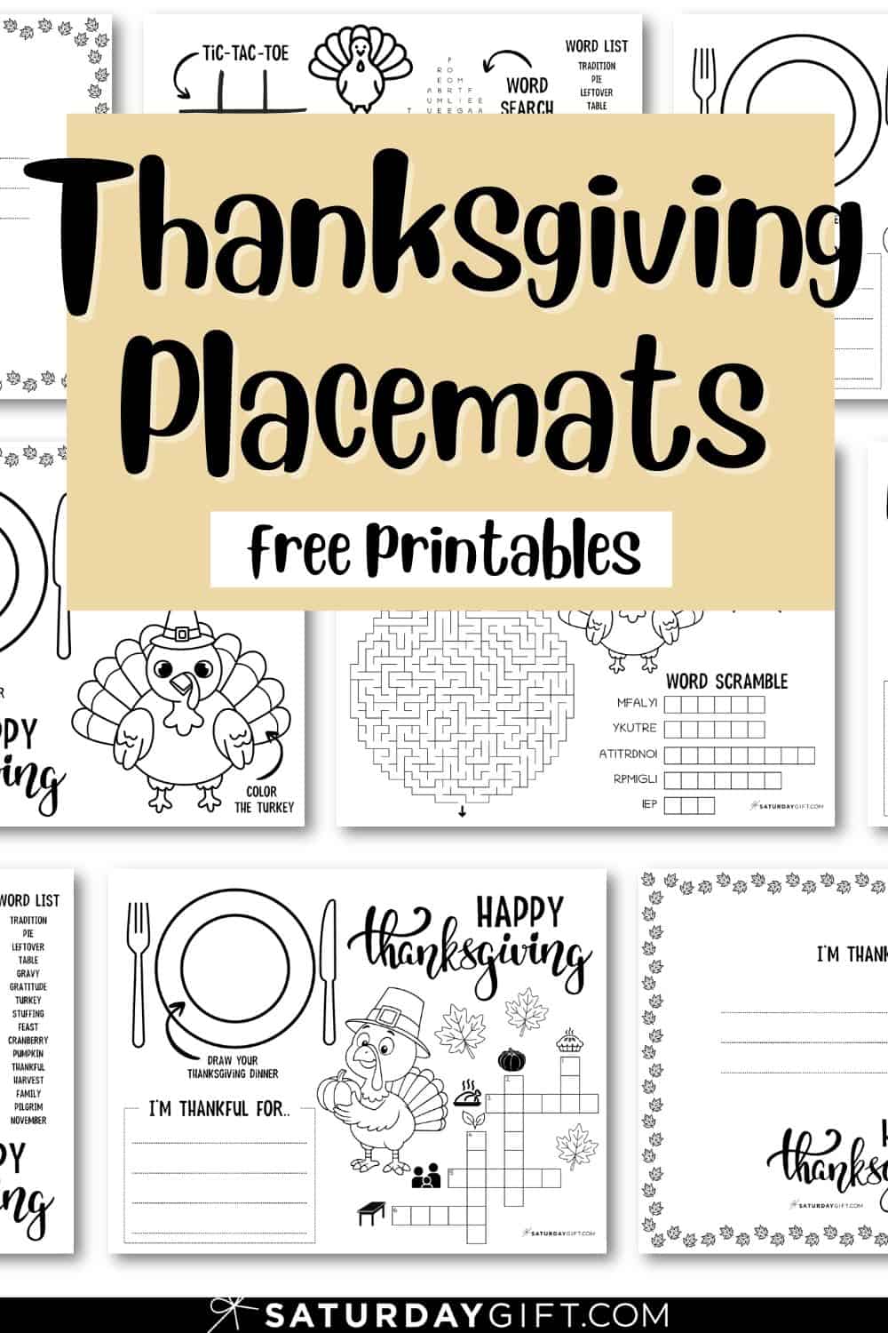 Thanksgiving Placemats for Kids - 5 Cute & Free Printables